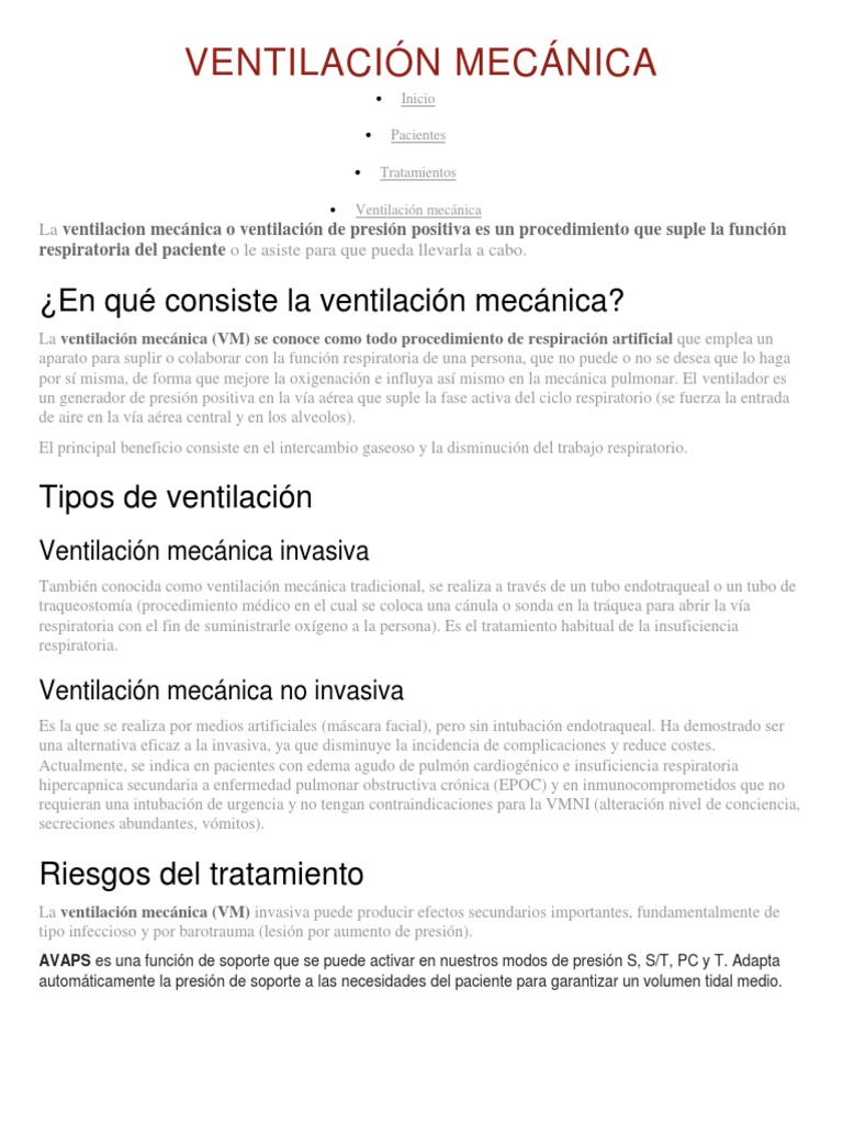 Ventilación Mecánica | PDF | Sistema respiratorio | Respiración