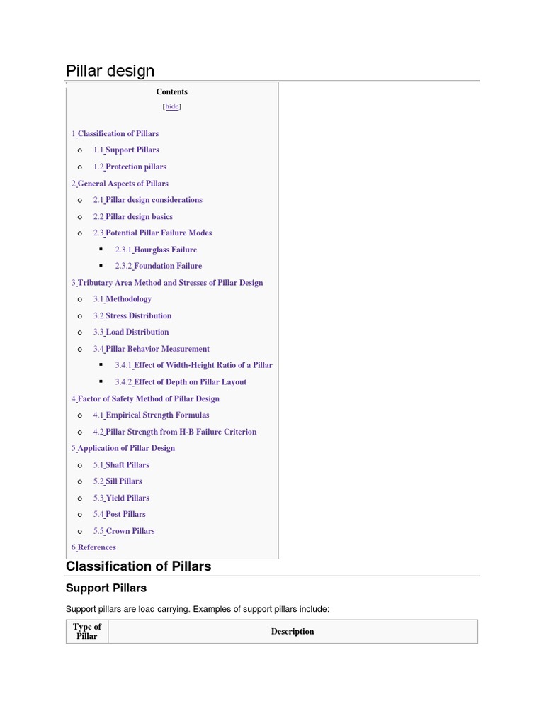 Pillar Design: Classification of Pillars | PDF | Column | Strength Of ...