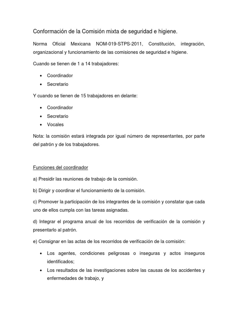Conformación de La Comisión Mixta de Seguridad e Higiene | PDF ... Conformación de La Comisión Mixta de Seguridad e Higiene | PDF ...