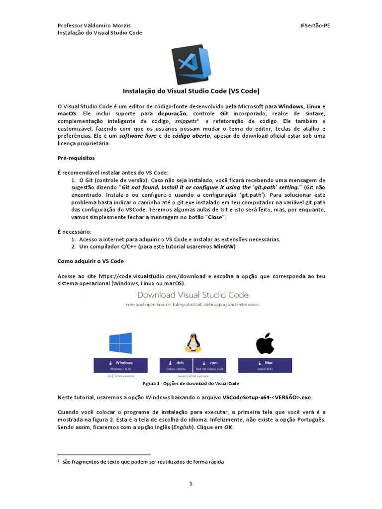 Instalação Do Visual Studio Code | PDF | Plataformas de computação ...