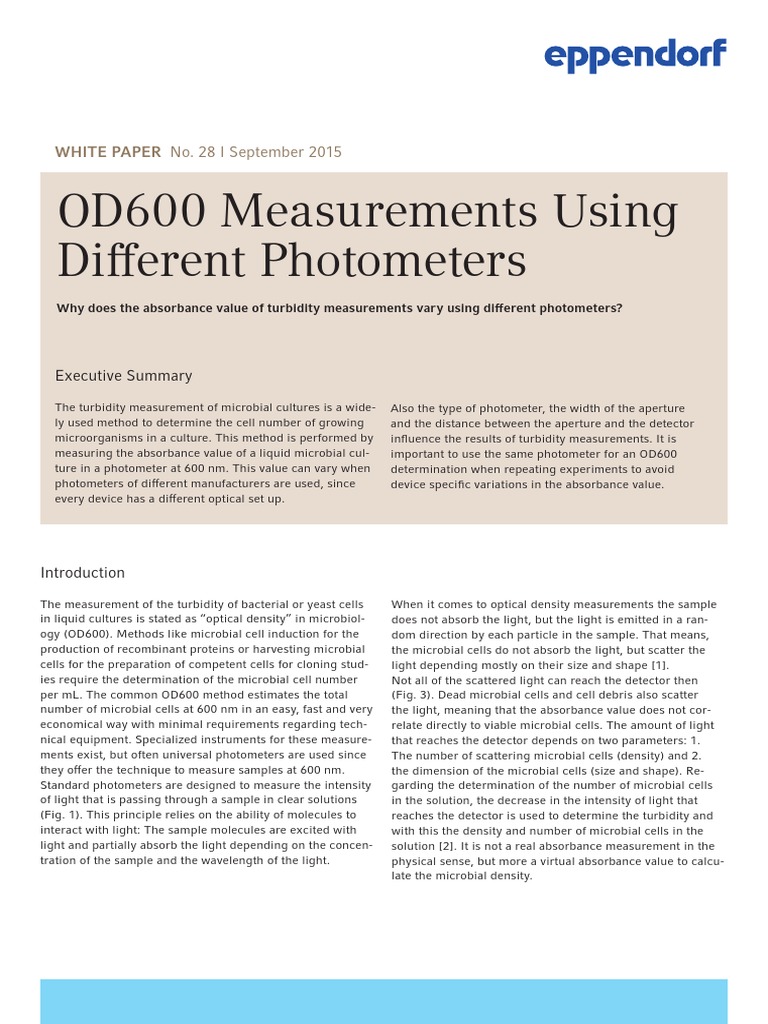 White Paper 028 - OD600 Measurements Using Different Photometers | PDF ...