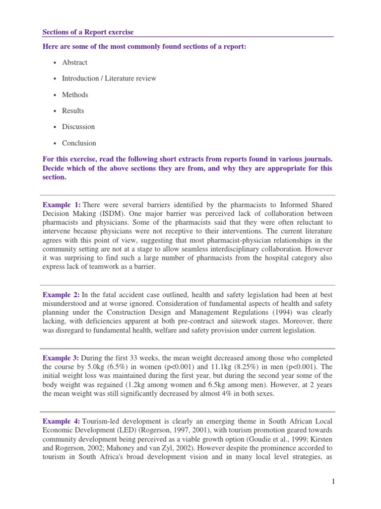 WORKSHEET 01 1 2 3 EXERCISE - Sections of A Report Exercise PDF | PDF | Cognition | Cognitive ...