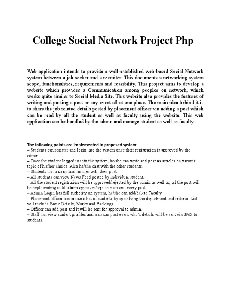 College Social Network Project PHP: The Following Points Are ...
