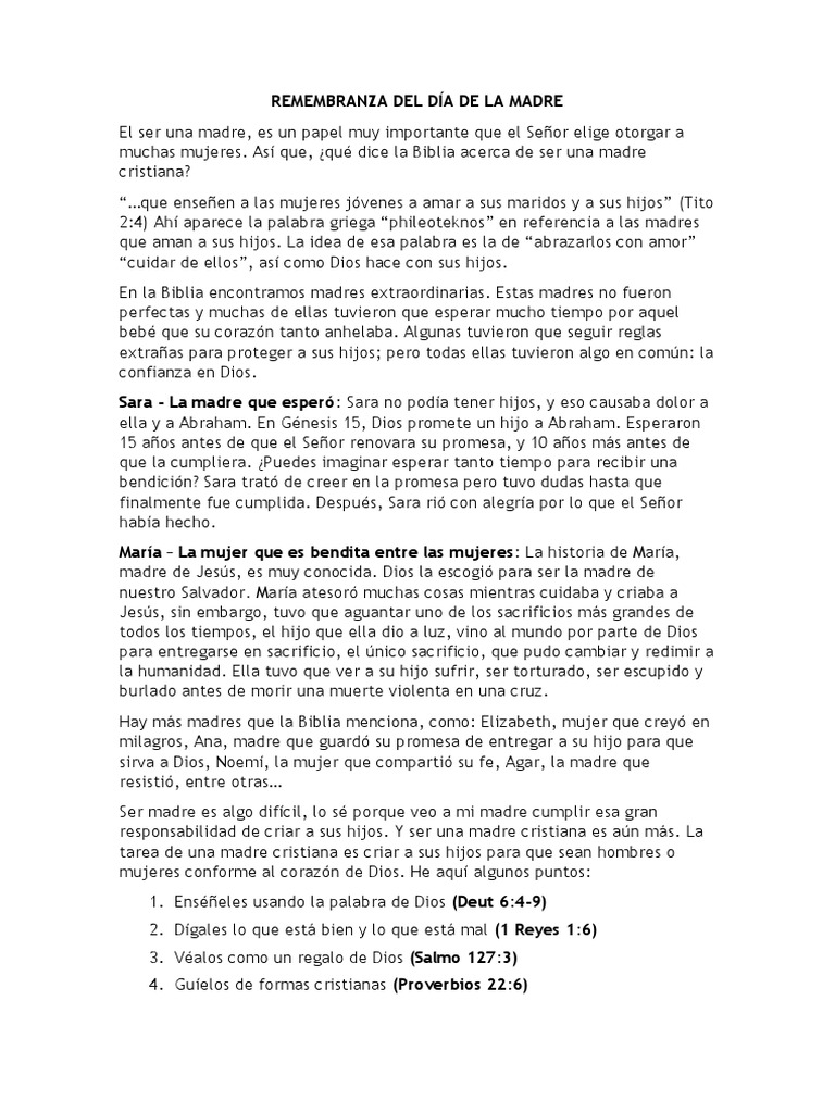 Remembranza Del Día de La Madre | PDF | María, madre de Jesús | Sarah