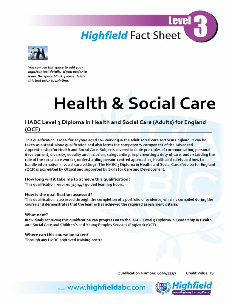 Habc Level 3 Diploma in Health and Social Care Adults For England Fact ...