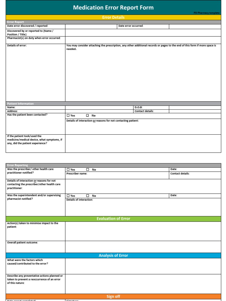 Medication Error Report Form | PDF