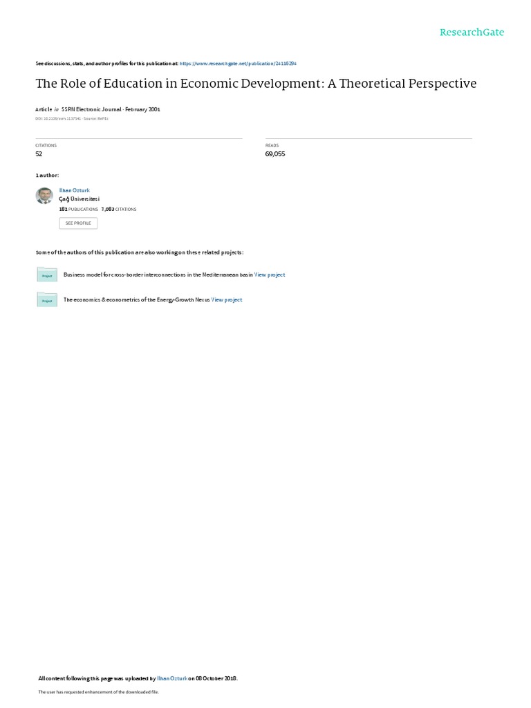 The Role of Education in Economic Development: A Theoretical ...