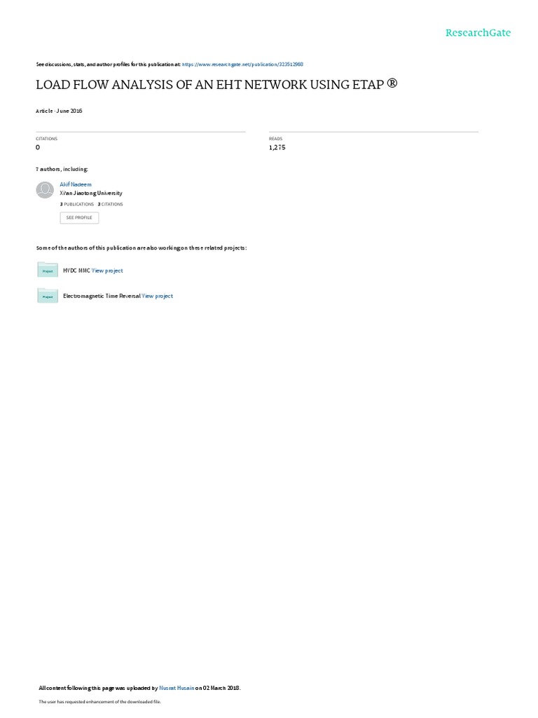 Load Flow Analysis of An Eht Network Using Etap ®: June 2016 | PDF ...