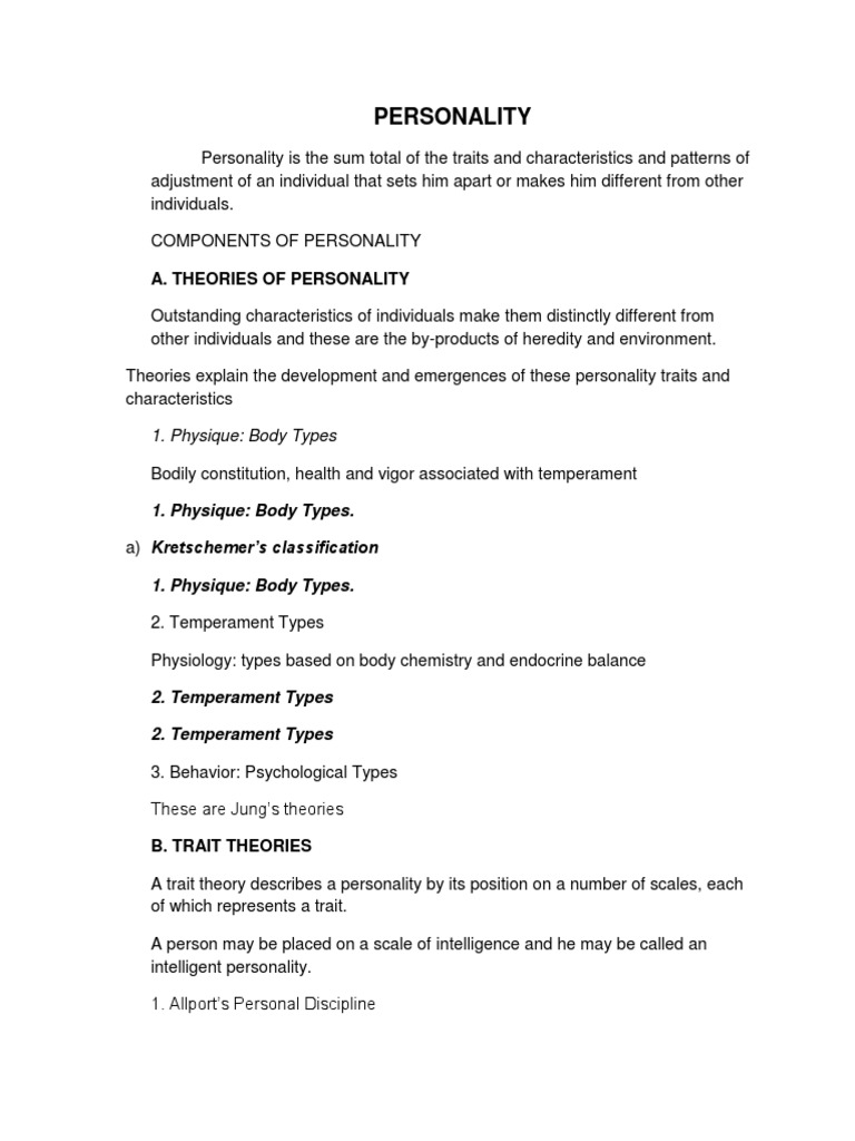 Summary of Personality | PDF | Clinical Psychology | Behavioural Sciences