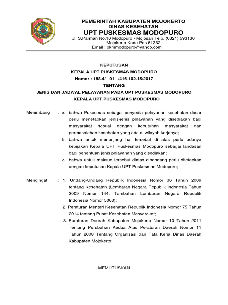 SK Tentang Jenis Pelayanan Yg Disediakan | PDF