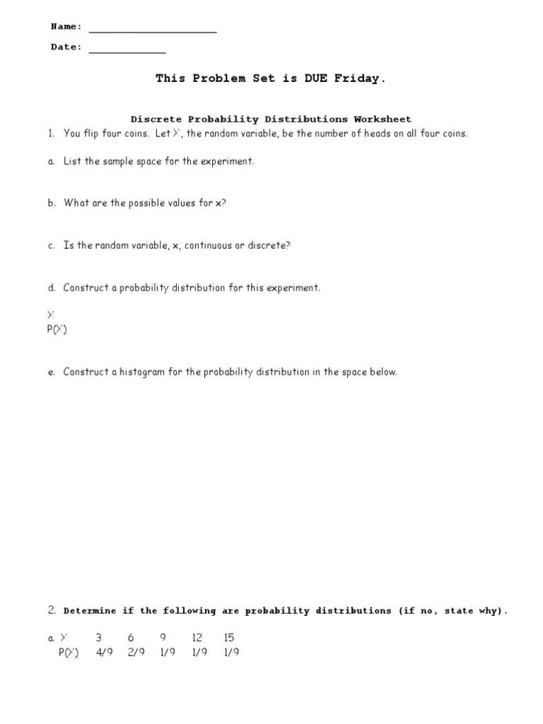 Discrete Probability Distributions Problem Set | PDF | Probability Distribution | Variance