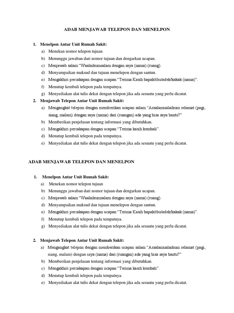 Etika Menelpon di Rumah Sakit | PDF