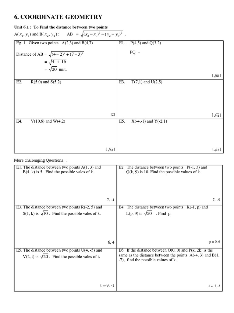 Coordinate Geometry Formulas & Problems | PDF | Line (Geometry) | Area