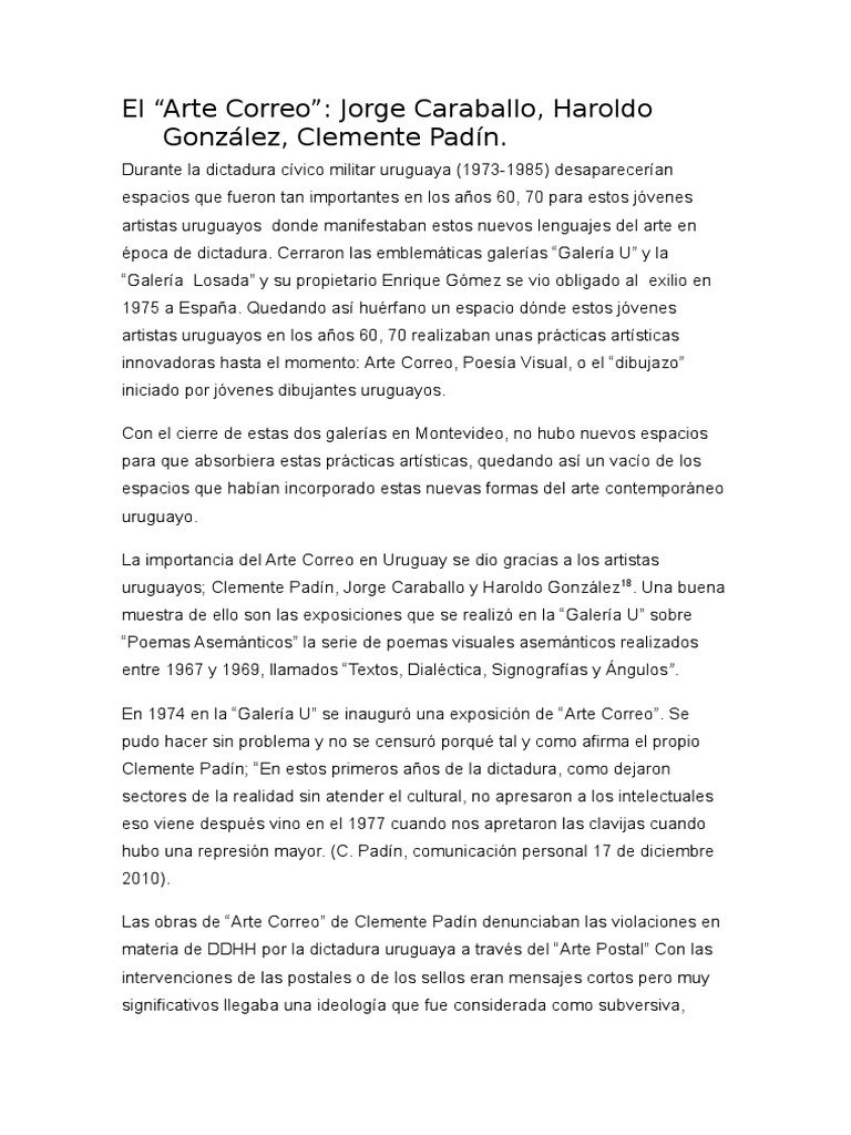 El "Arte Correo": Jorge Caraballo, Haroldo González, Clemente Padín ...