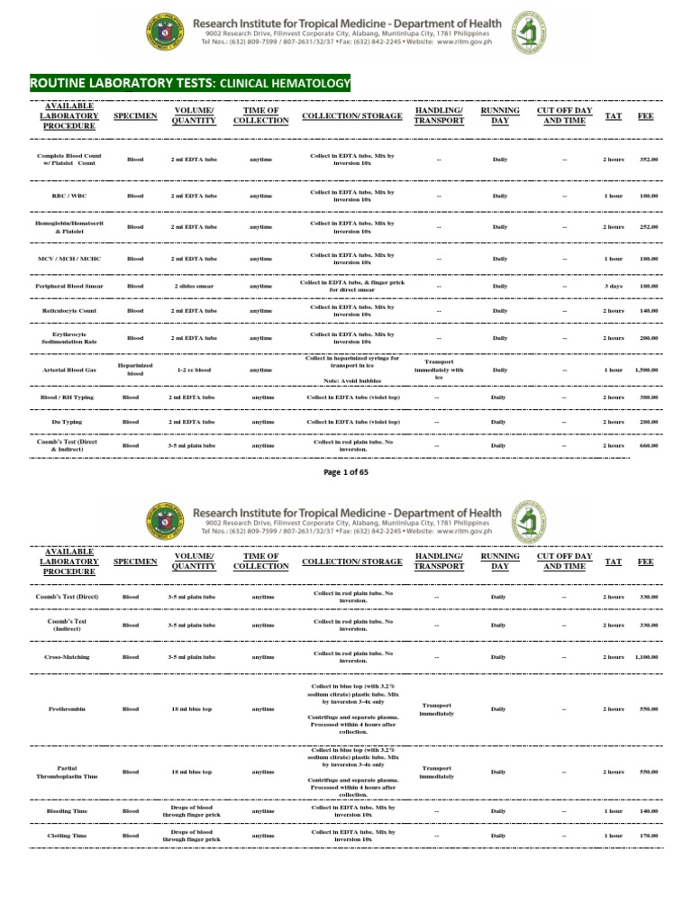 RITM Laboratory Diagnostic Services Brochure | PDF | Workweek And ...