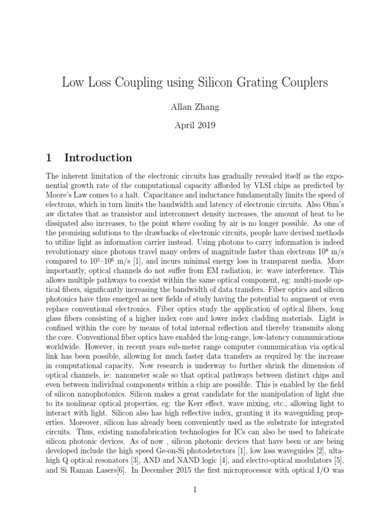 Low Loss Coupling Using Silicon Grating Couplers | PDF | Optical Fiber ...