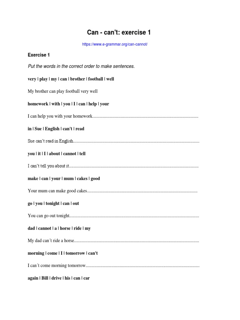 Can Cannot Exercise 1 | PDF