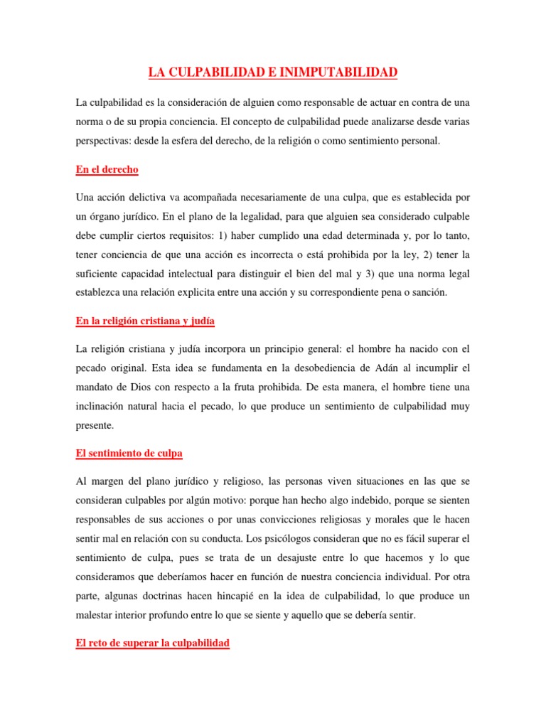 La Culpabilidad e Inimputabilidad | PDF | Derecho penal | Justicia