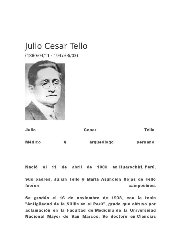 Julio Cesar Tello | PDF | Cultura (general) | Arqueología Julio Cesar Tello | PDF | Cultura (general) | Arqueología