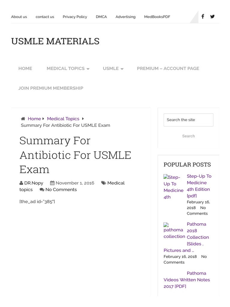 Summary For Antibiotic For USMLE Exam - USMLE Materials | PDF | Beta ...