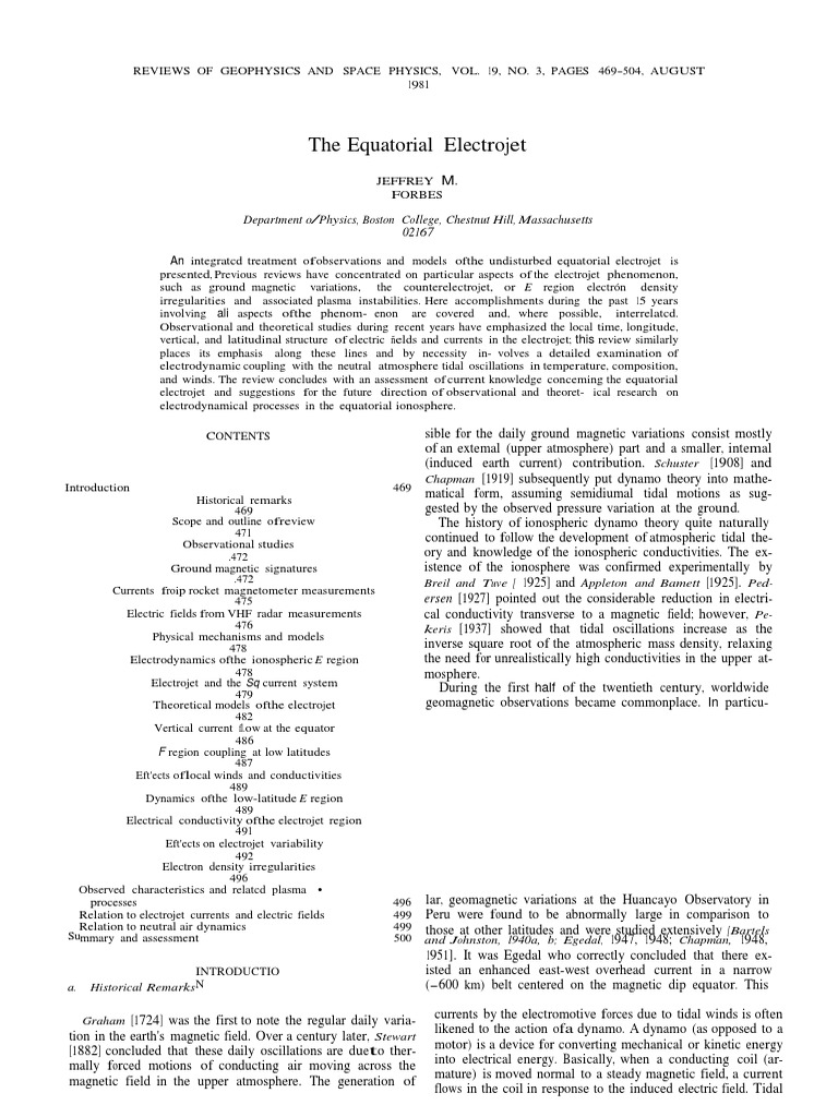 The Equatorial Electrojet: Department O/physics, Boston College ...