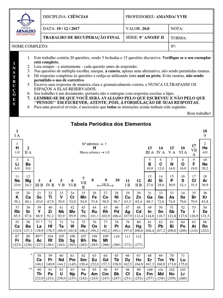 Tabela Periódica dos Elementos: I N S T R U Ç Õ E S | Próton | Átomos