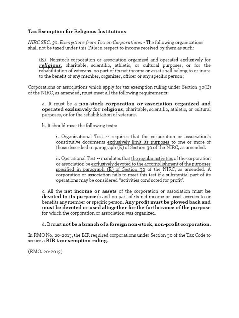 Tax Exemption For Religious Institutions | PDF | Tax Exemption ...