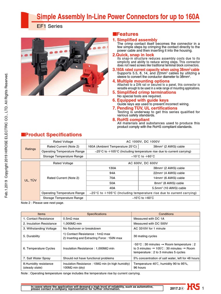 Simple Assembly In-Line Power Connectors For Up To 160A: EF1 Series ...