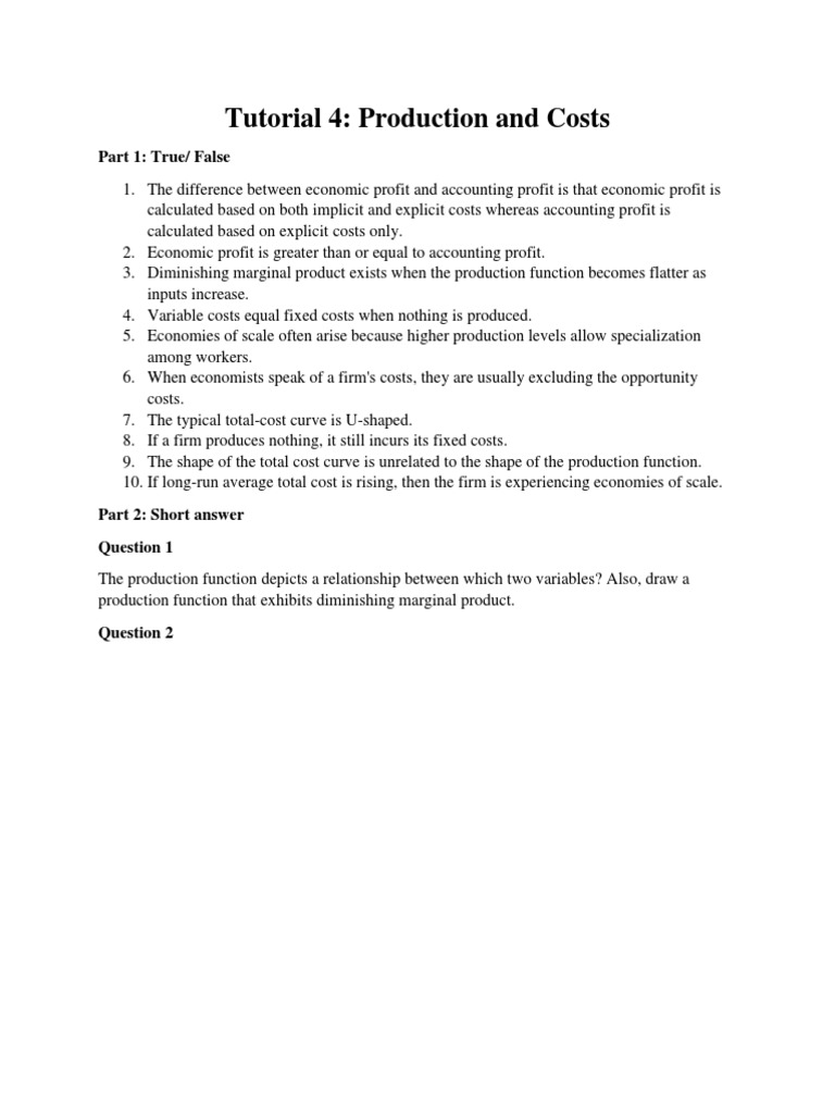 Tutorial 4: Production Costs | PDF | Average Cost | Production Function