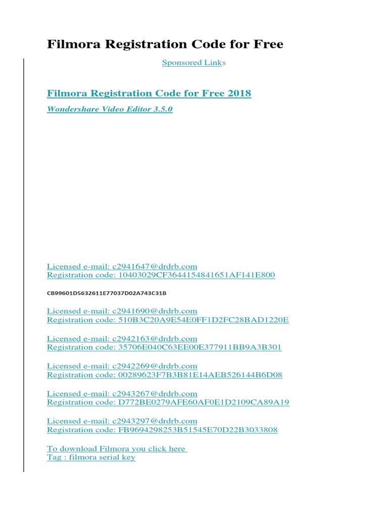Filmora Registration Code For Free | PDF