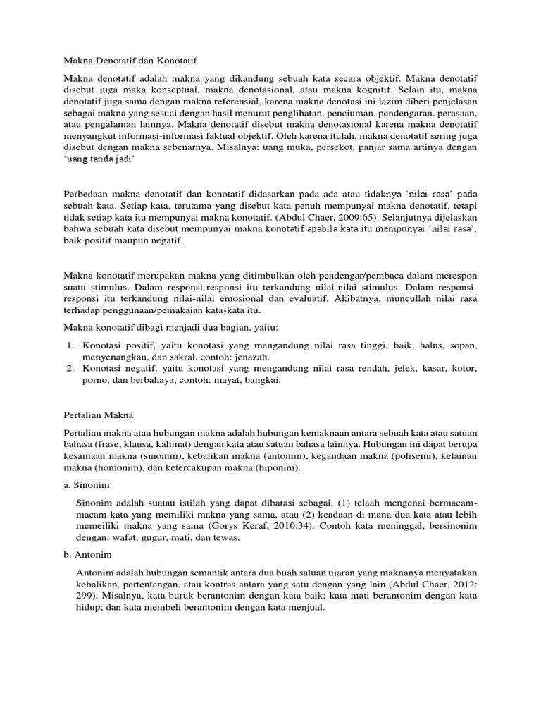 Makna Denotatif Dan Konotatif | PDF