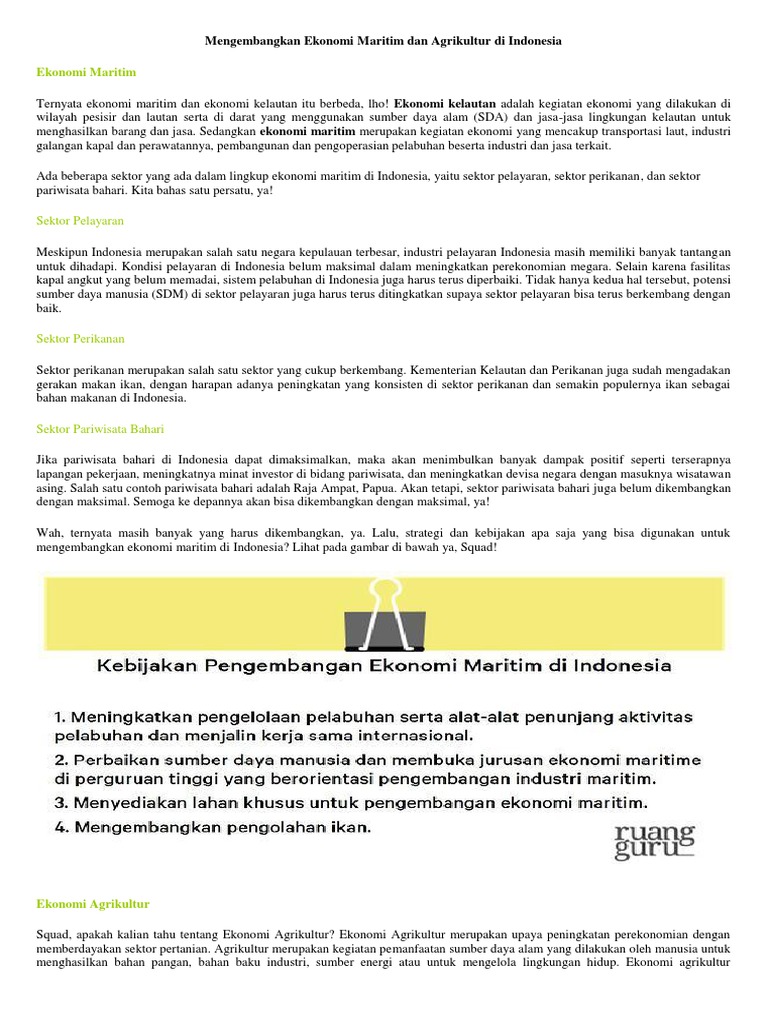 Mengembangkan Ekonomi Maritim Dan Agrikultur Di Indonesia | PDF