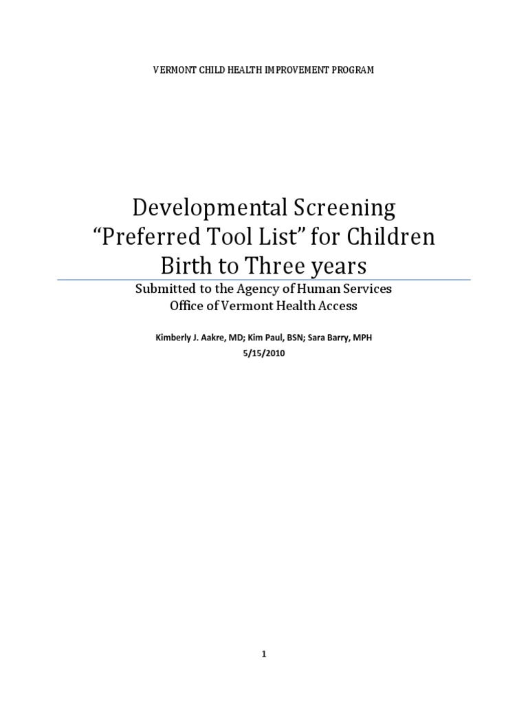 Developmental Screening Preferred Tool List May 2011 | PDF | Screening ...