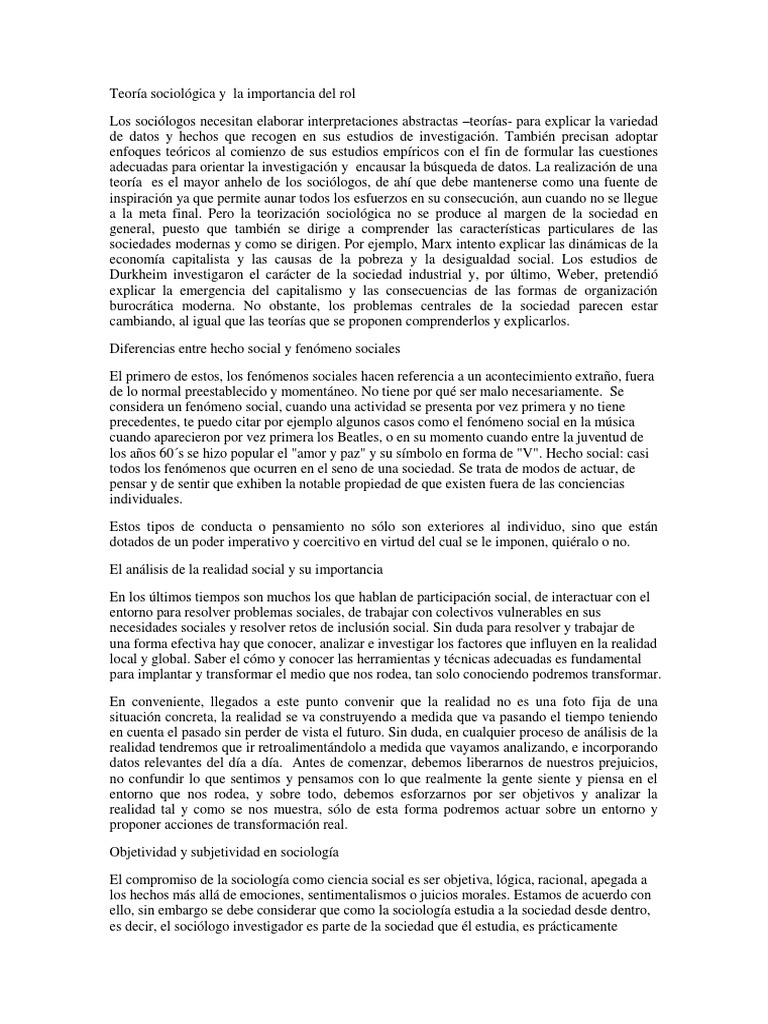 Teoría Sociológica y La Importancia Del Rol | PDF | Sociología | Sociedad
