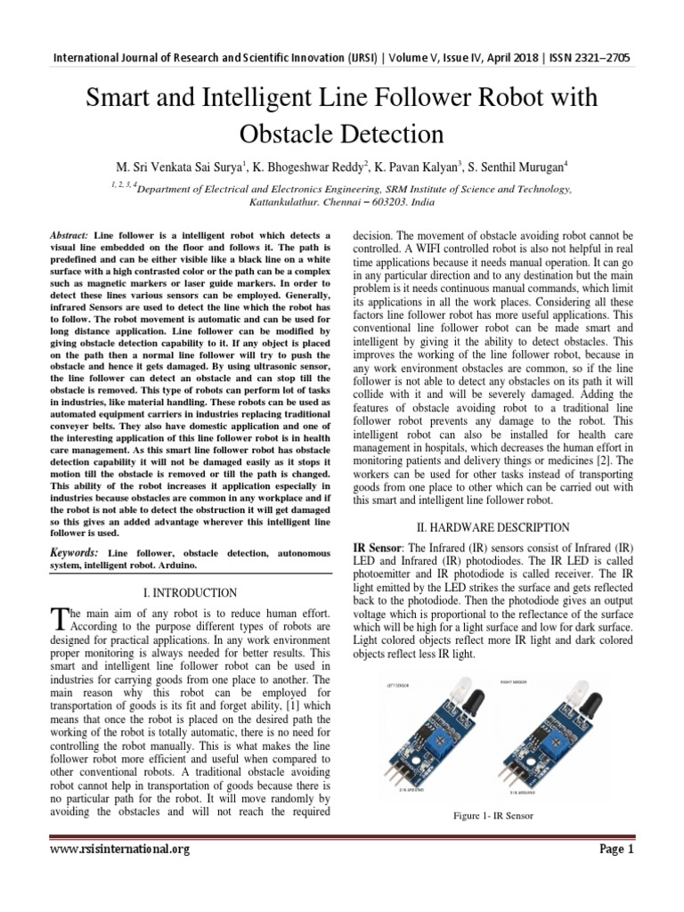 Smart and Intelligent Line Follower Robot With Obstacle Detection | PDF ...