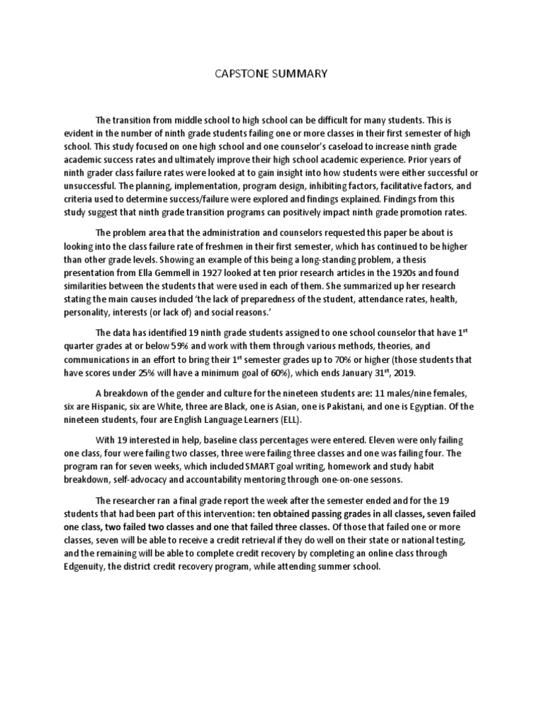 Capstone Summary: One Class, Two Failed Two Classes and One That Failed ...