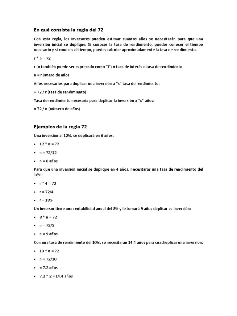 Regla Del 72 | PDF | Interés | Inversiones