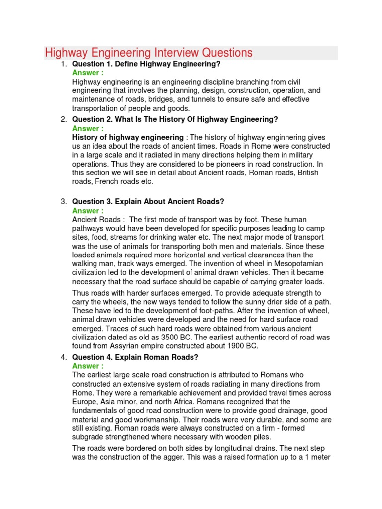 Highway Engineering Interview Questions | PDF | Road | Transport