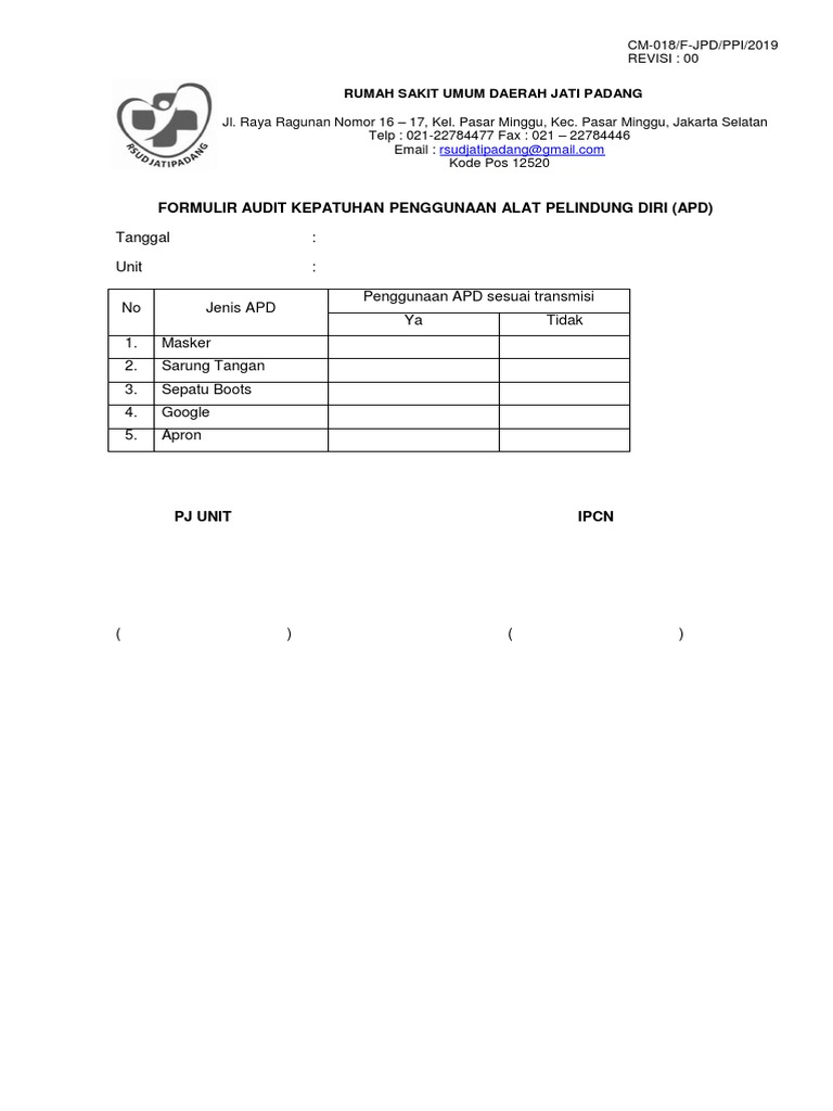 Form Kepatuhan Apd 018 | PDF