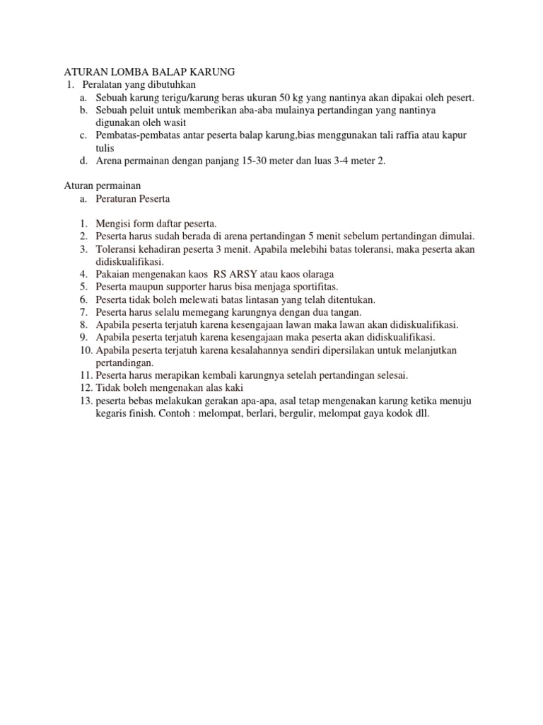 Aturan Lomba Balap Karung | PDF