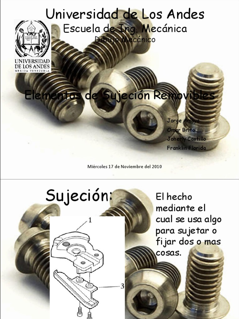 Elementos de sujecion removibles.ppt | Tornillo | Engranaje
