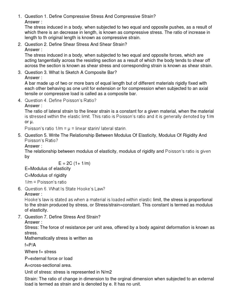 Basic Civil Engineering Question With Answer | PDF | Young's Modulus ...