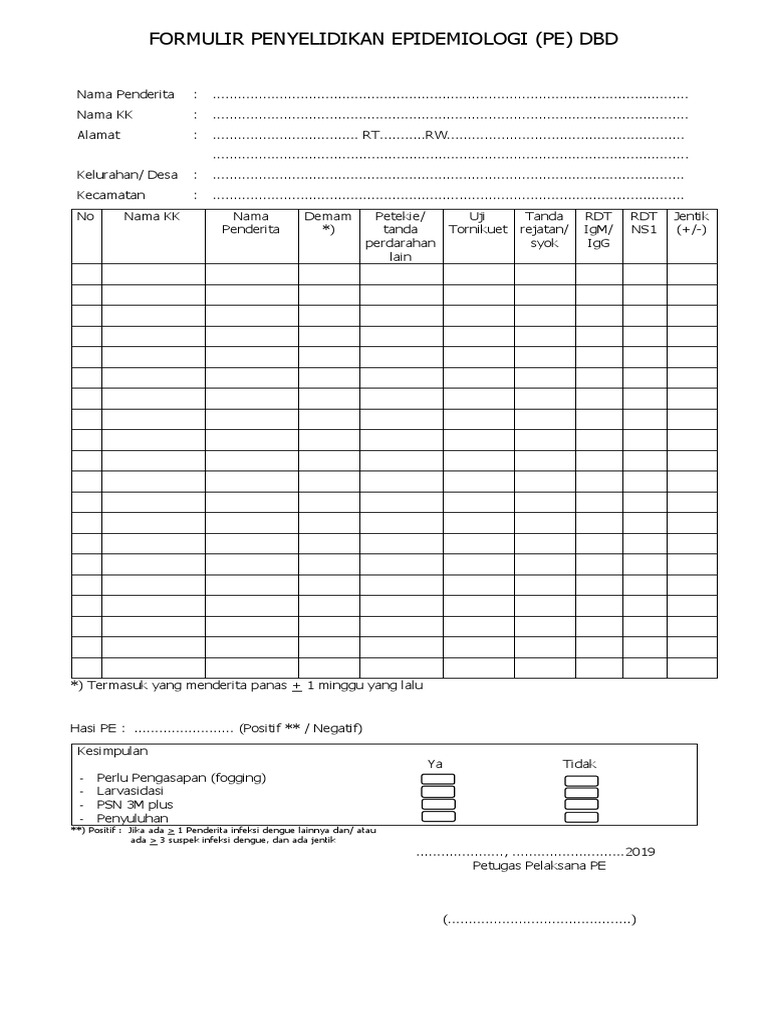 Formulir Penyelidikan Epidemiologi DBD | PDF
