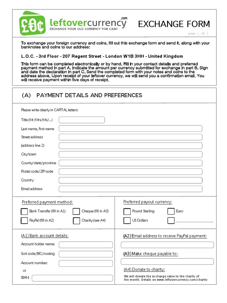 Payment Details and Currency Exchange Form | PDF | Cheque | Economy Of ...