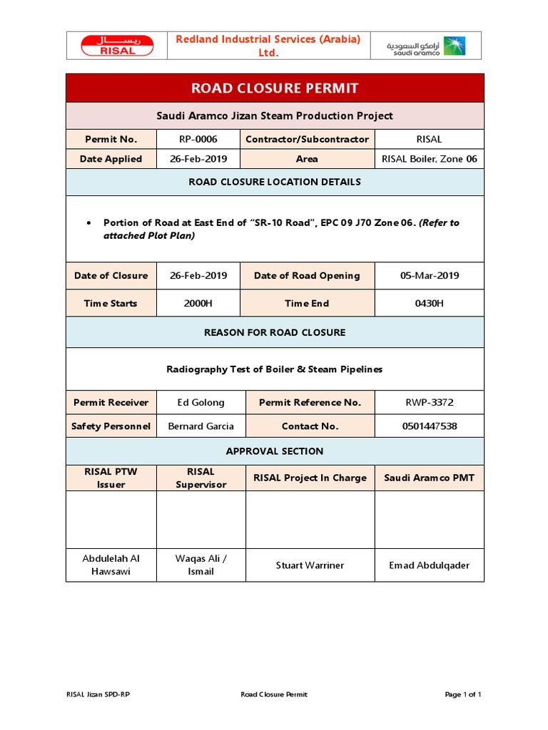 Road Closure Permit Sample | PDF