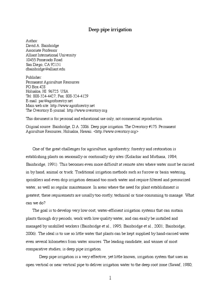 Deep Pipe Irrigation | PDF | Irrigation | Ecology