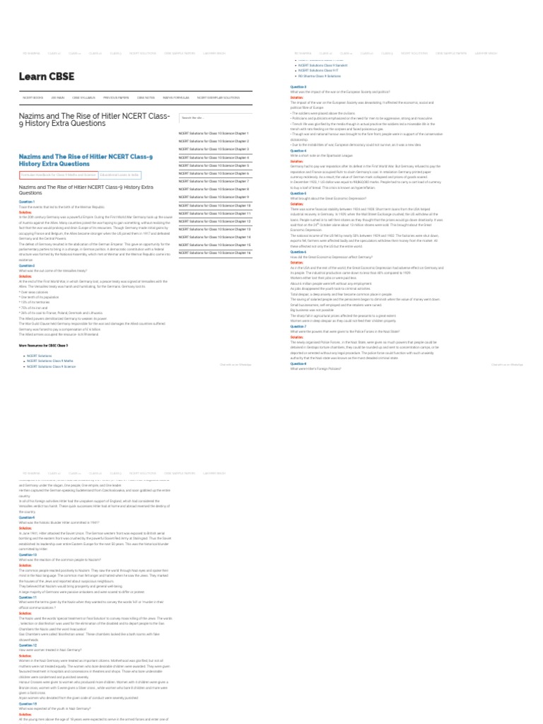 Nazims and The Rise of Hitler NCERT Class-9 History Extra Questions ...