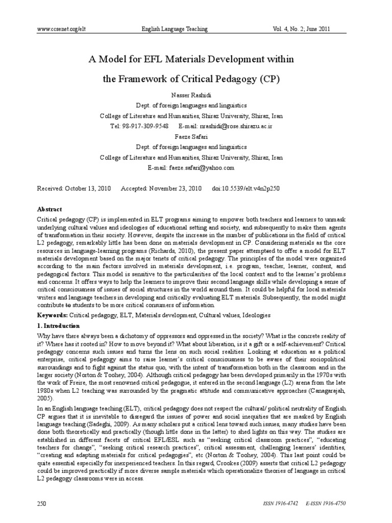 A Model For EFL Materials Development Within The Framework of Critical ...