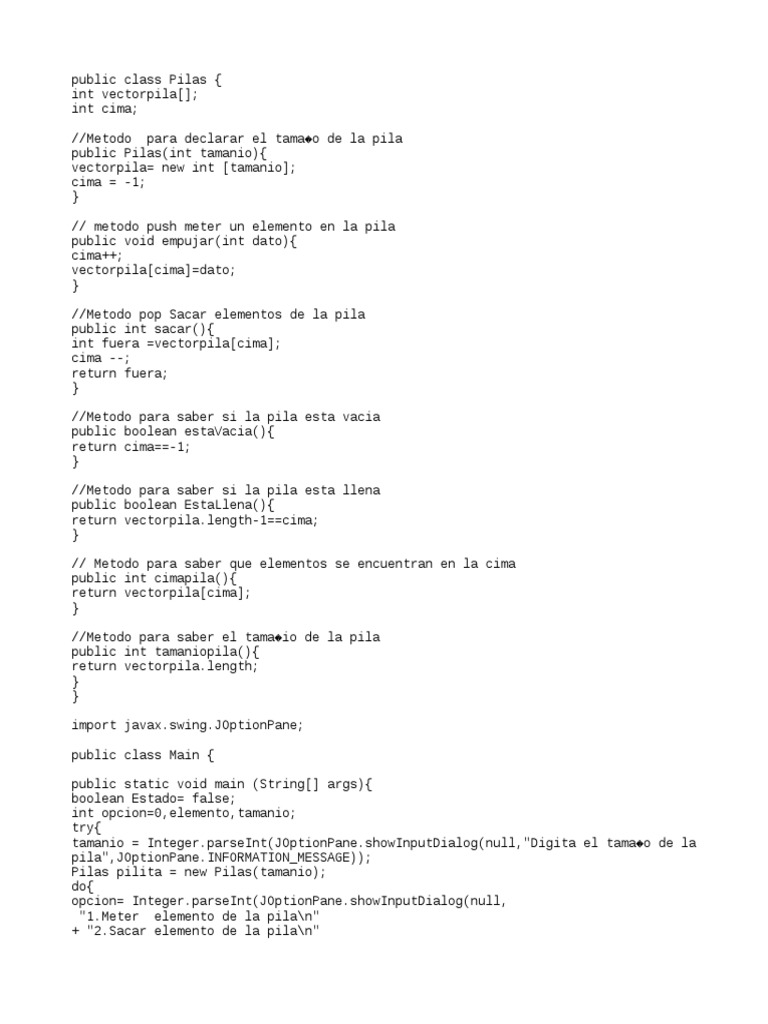 Pilas en Java | PDF | Programación de computadoras | Ingeniería de software