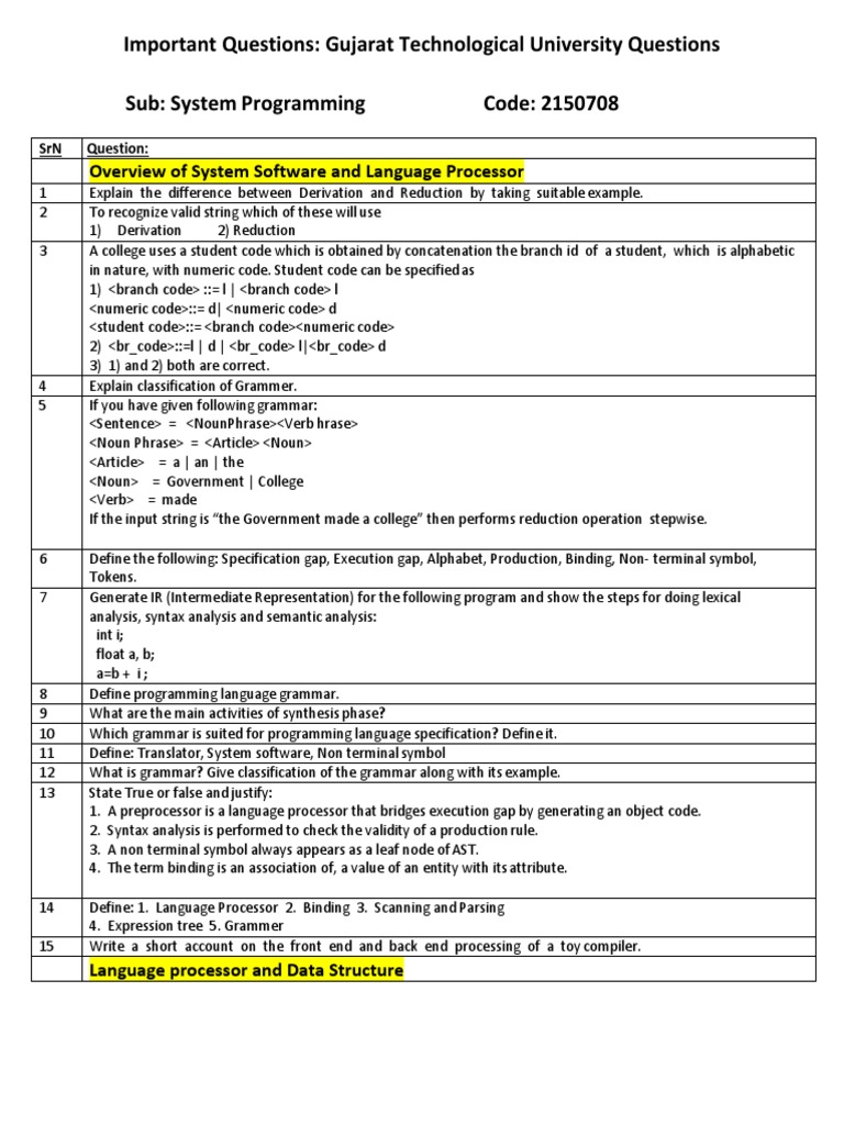 System Programming Question List | PDF | Parsing | Programming Language